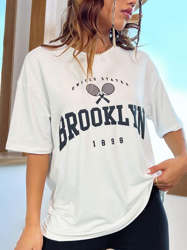 Letter Graphic Drop Shoulder Tee Shein Eur