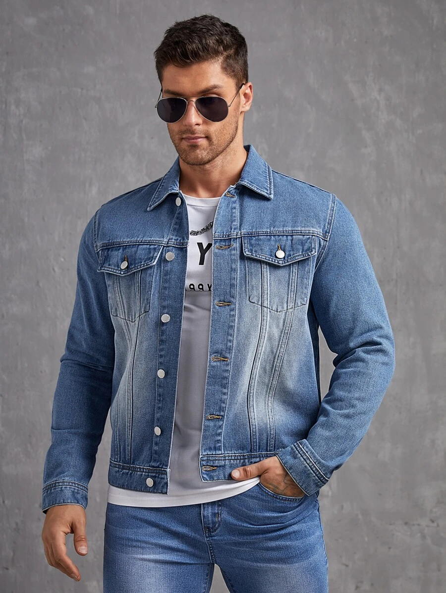 Manfinity VCAY Men Cotton Flap Pocket Denim Jacket | SHEIN USA