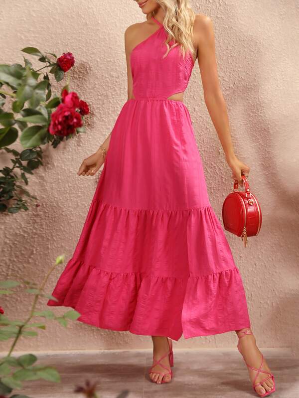 SHEIN VCAY Tie Backless Split Thigh Halter Dress | SHEIN USA