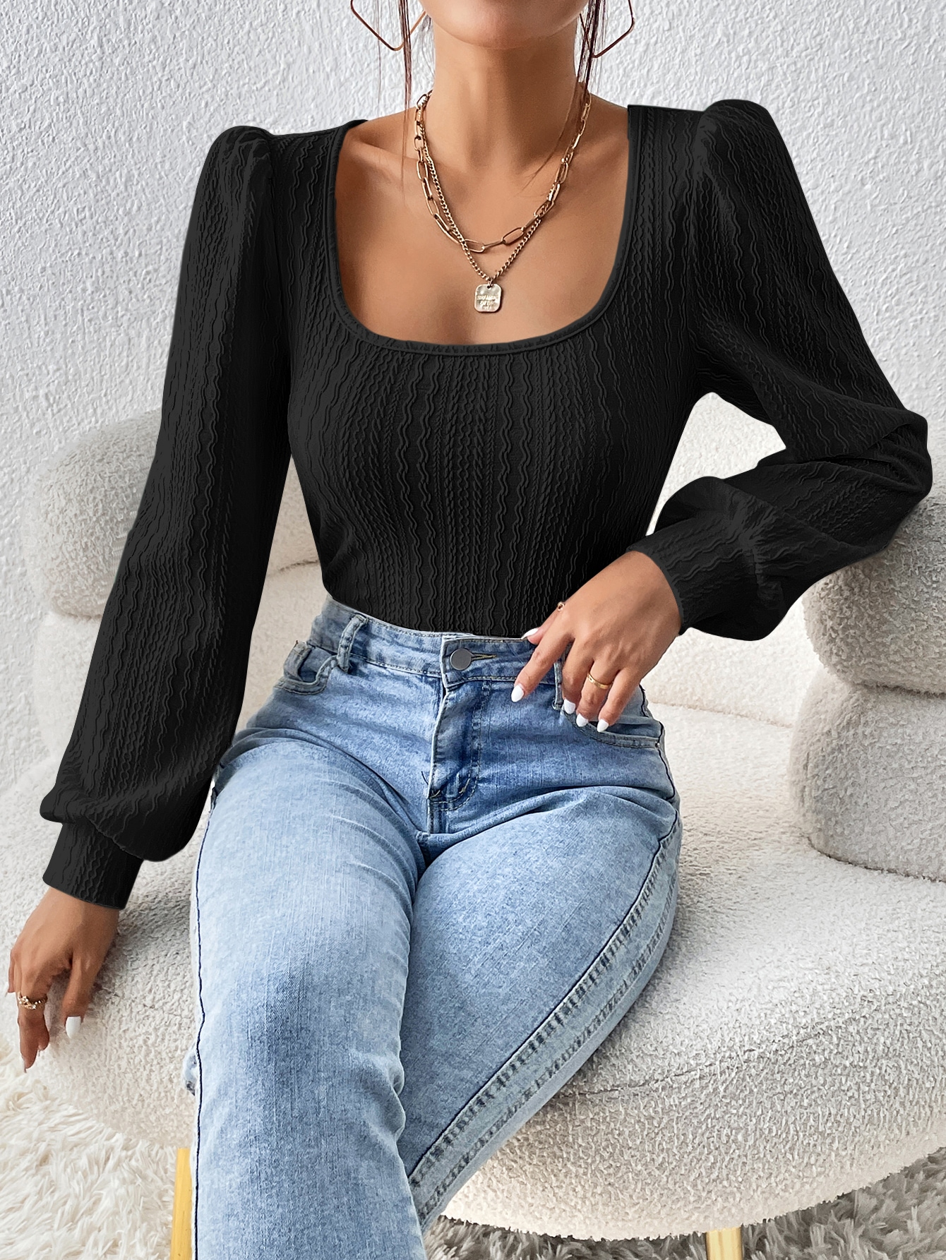 Shein Frenchy Square Neck Lantern Sleeve Bodysuit Shein Usa