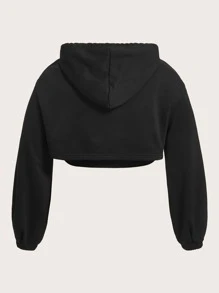 SHEIN EZwear Plus Drop Shoulder Super Crop Drawstring Hoodie With Cami Top | SHEIN USA