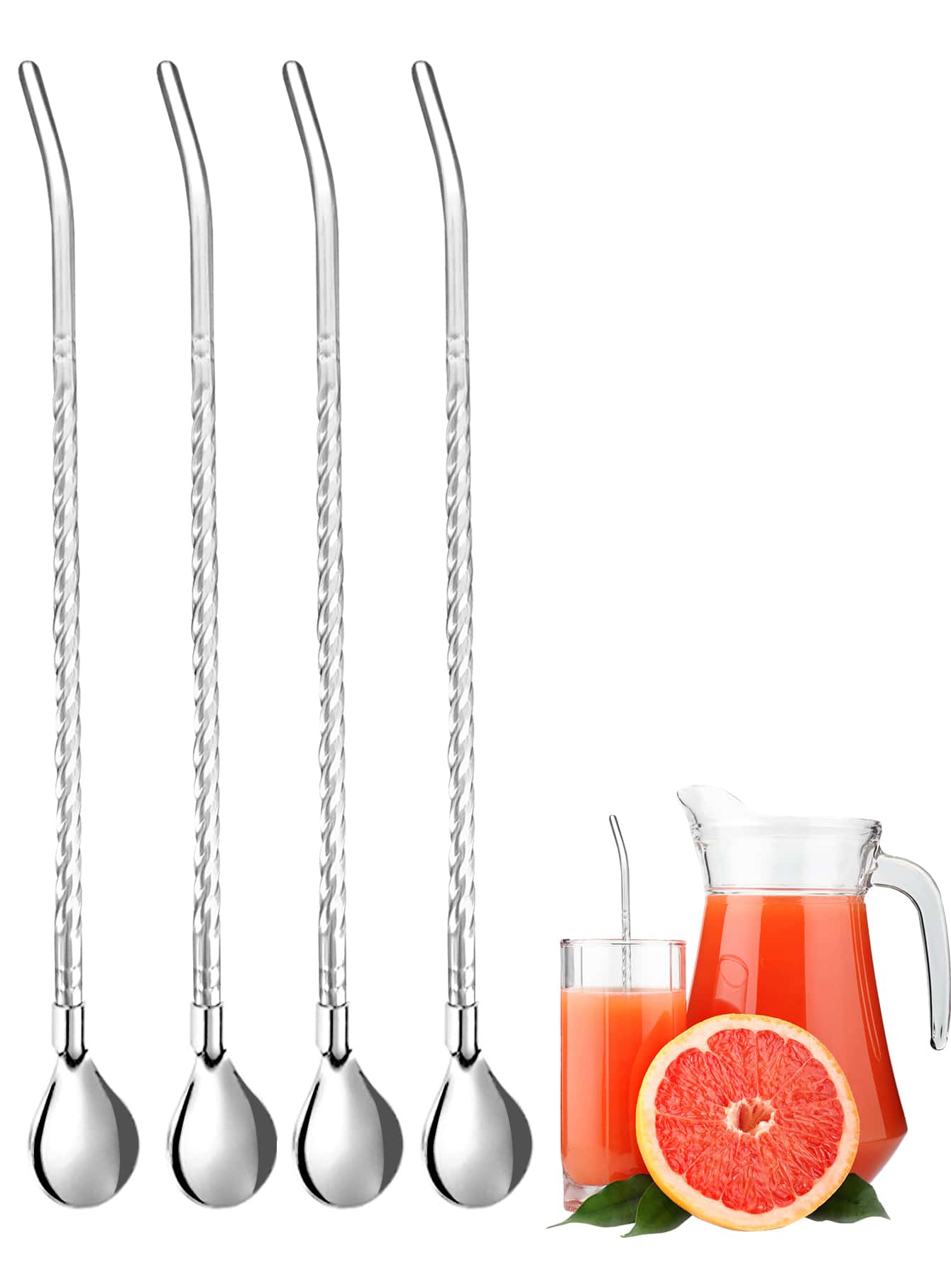 4pcs Stainless Steel Spoon Straw, Minimalist Spiral Design Straw Spoon ...