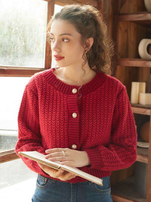 Knit Mix Solid Button Up Cardigan | SHEIN USA