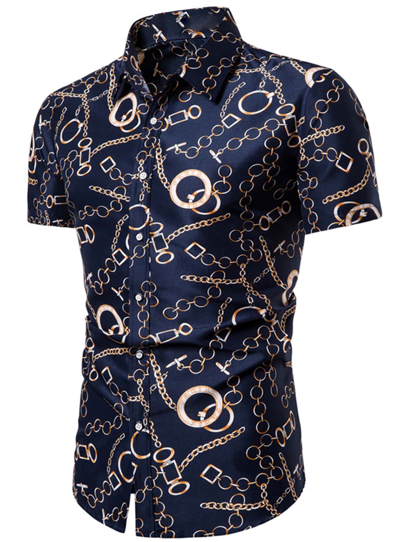 Men Chain Print Button Through Shirt | SHEIN USA