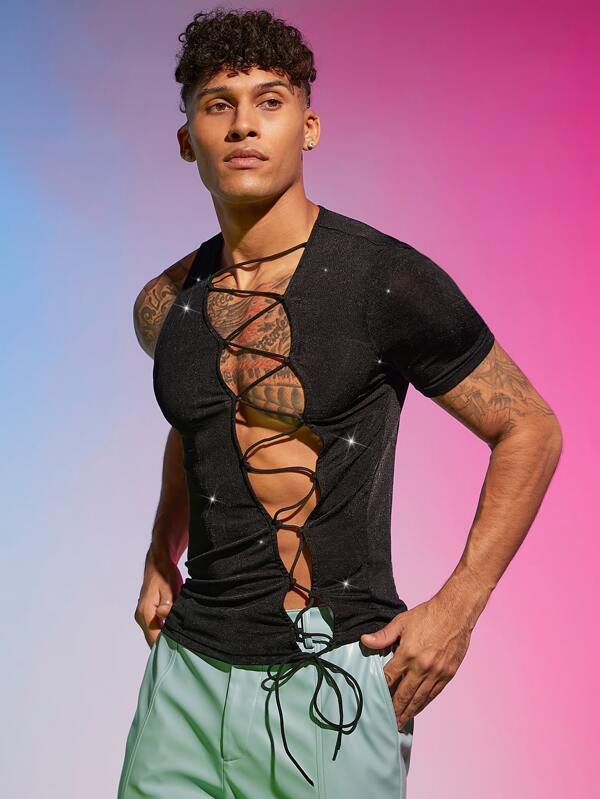 Manfinity Fever City Men Lace Up Front Tee | SHEIN UK