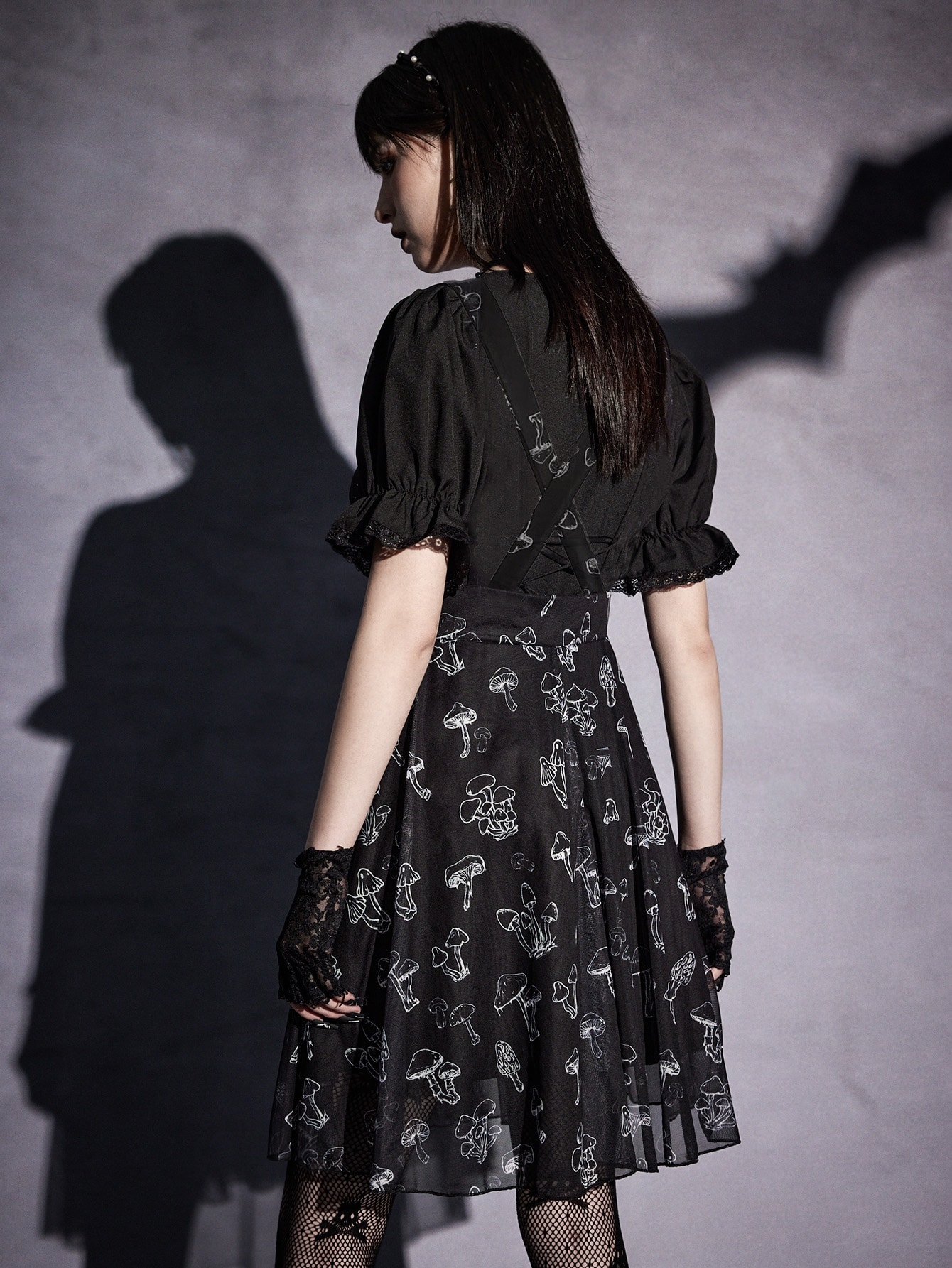 ROMWE Goth Mushroom Print Pinafore Skirt | SHEIN UK