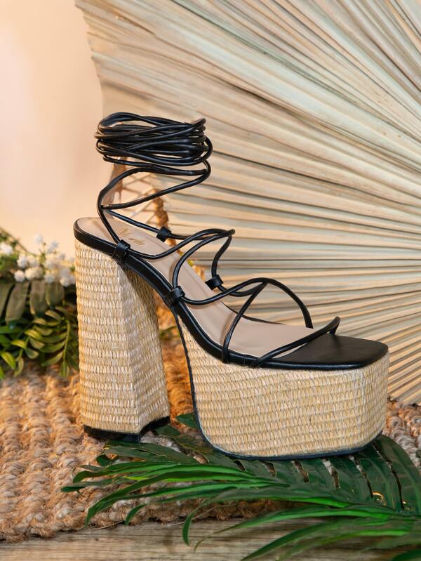 Wrap Around Ankle Strap Platform Heels | SHEIN UK