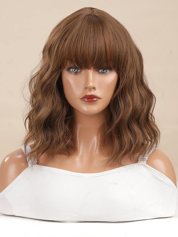 HAIRCUBE Brown Wigs Short Curly Wigs Hair With Bangs Synthetic Heat Resistant Fiber Wigs for ...