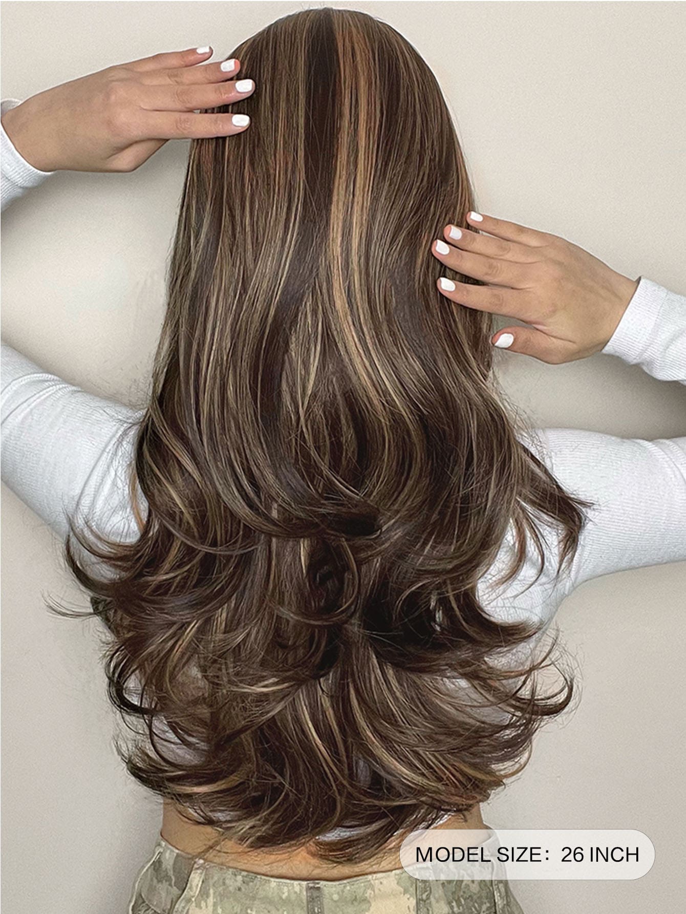 HAIRCUBE 26 Inch Long Wigs Long Curly Synthetic Wigs, Brown Highlight ...