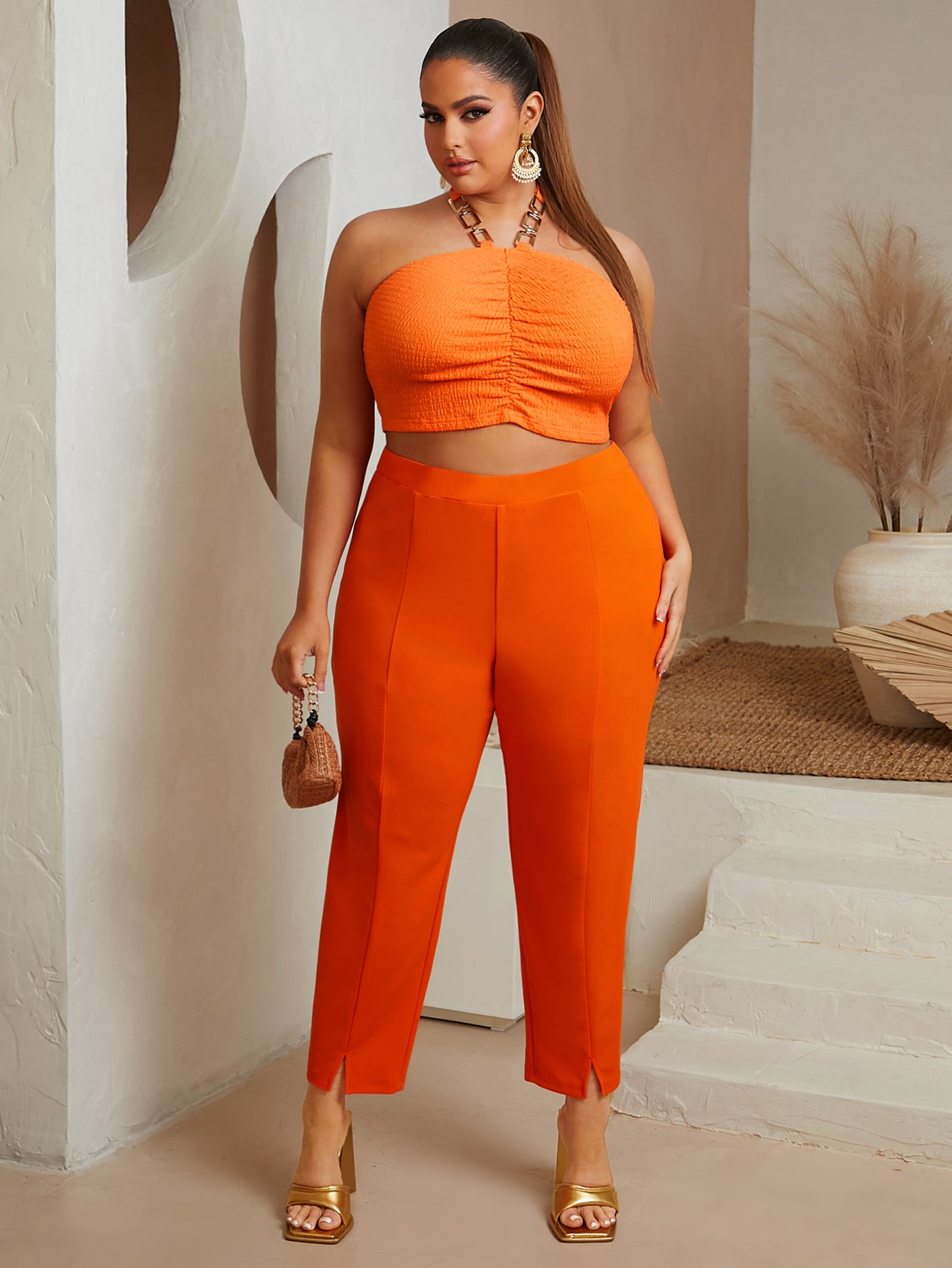 Shein Sxy Plus High Waist Split Hem Pants Shein Usa