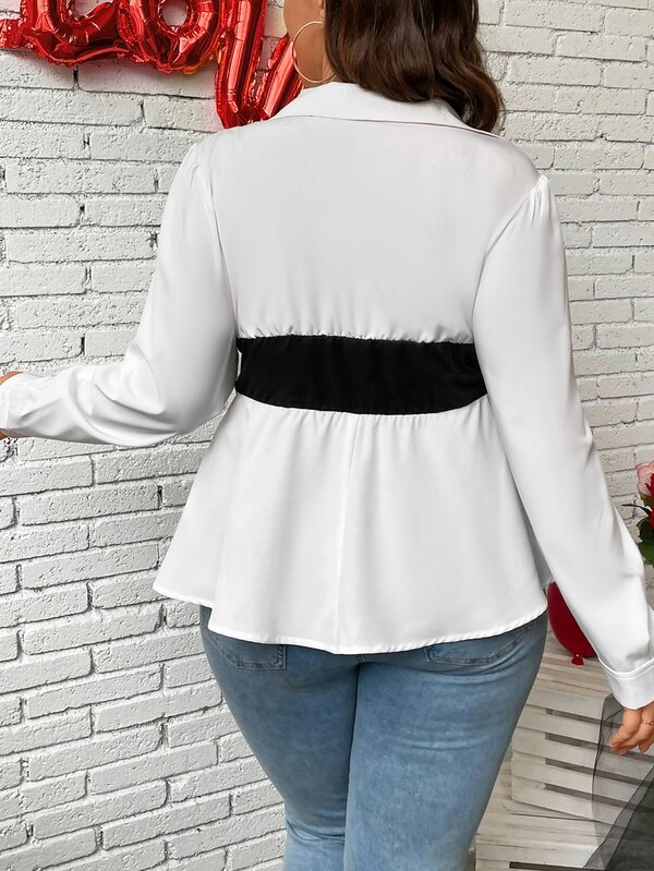 SHEIN Privé Plus Two Tone Cut Out 2 In 1 Blouse | SHEIN USA