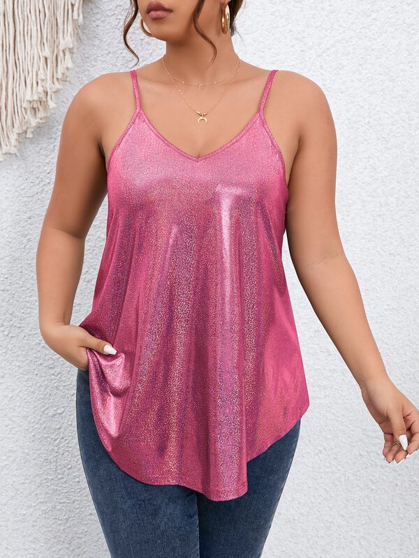 SHEIN LUNE Plus Holographic Metallic Cami Top | SHEIN USA