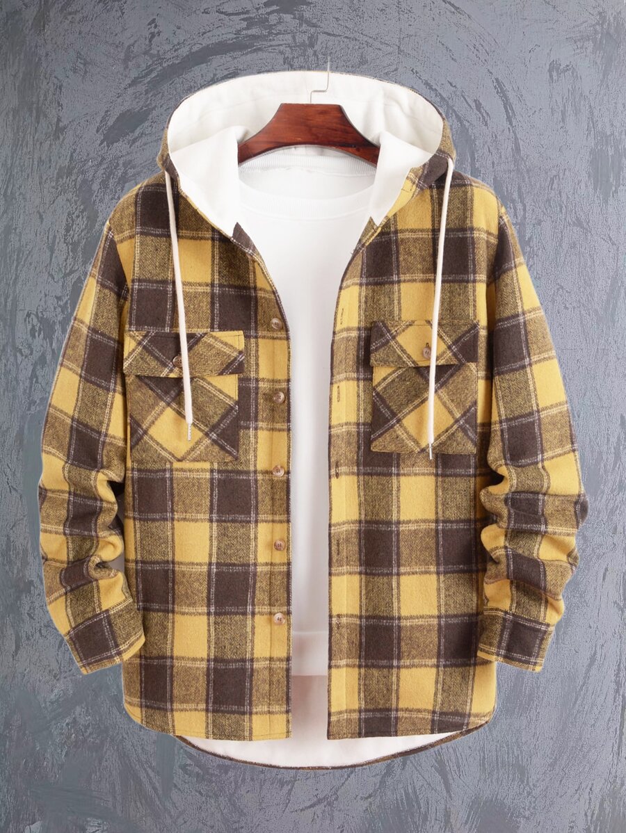 Manfinity Loose Fit Men's Plaid Hooded Overcoat With Flap Pockets, No Tee Included | SHEIN USA