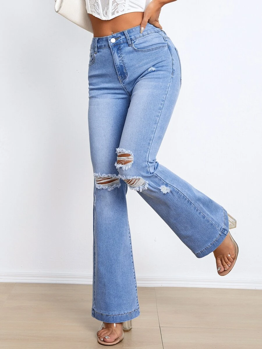 Ripped Flare Leg Jeans | SHEIN USA