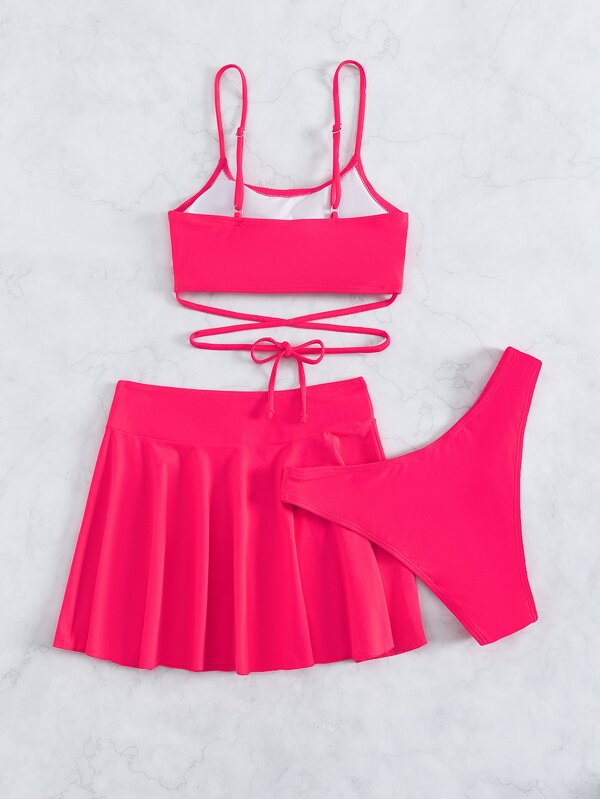 Shein Swim Vcay Conjunto De Biquíni Mono Cruzado Sutiã Sem Fio Top