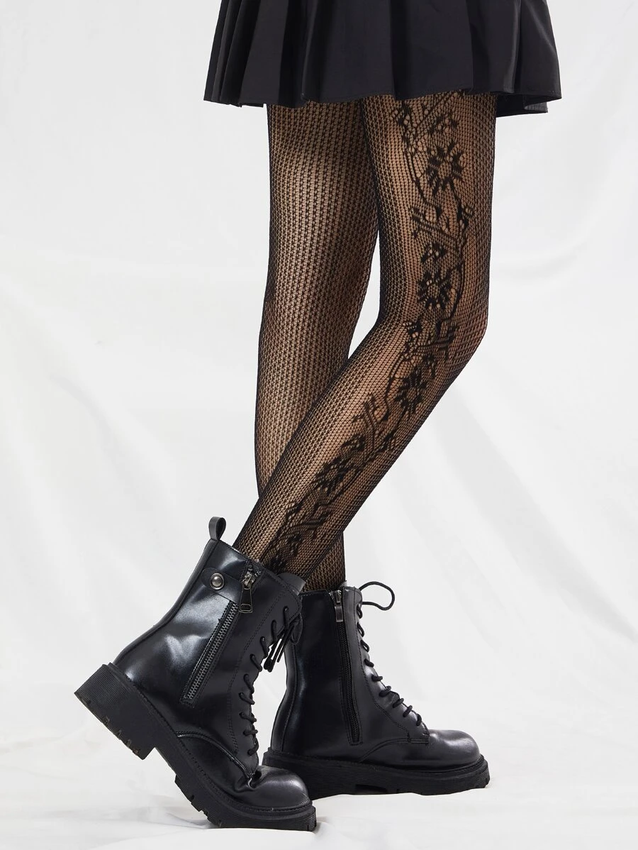 Floral Pattern Fishnet Tights | SHEIN USA