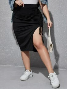 SHEIN Essnce Plus Drawstring Split Thigh Skirt | SHEIN USA