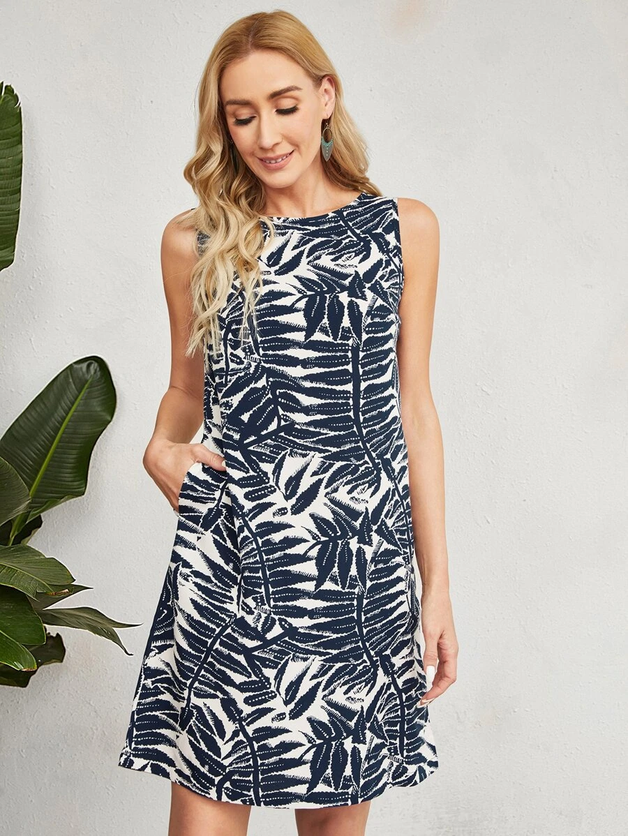 EMERY ROSE Tropical Print Hidden Pocket Tunic Dress | SHEIN USA