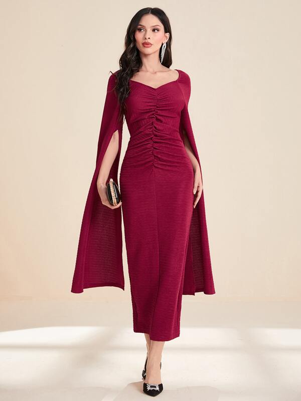 SHEIN Modely Ruched Front Split Sleeve Bodycon Dress | SHEIN USA