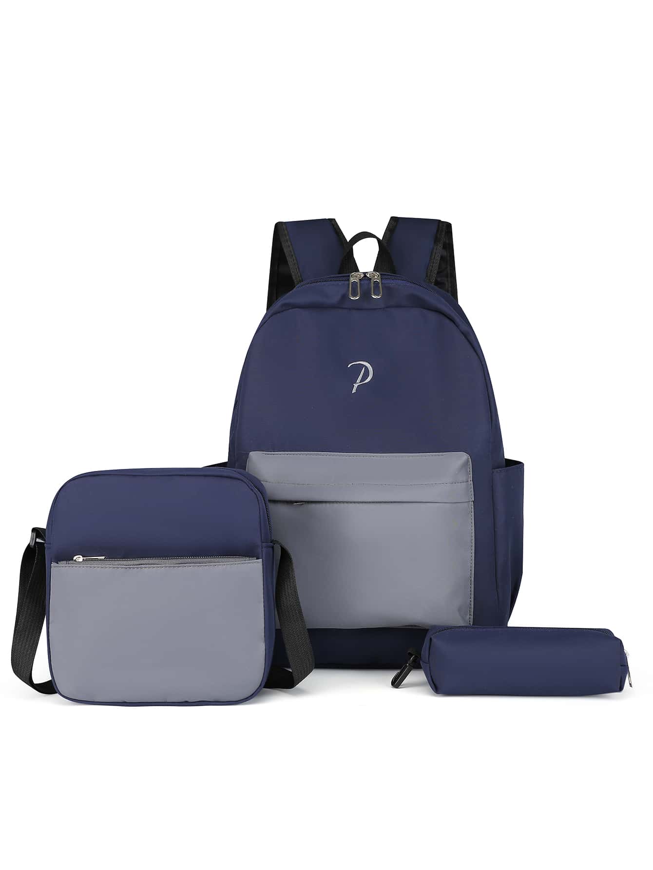 3pcs Men Two Tone Letter Embroidered Casual Daypack Set With Pen Bag ...