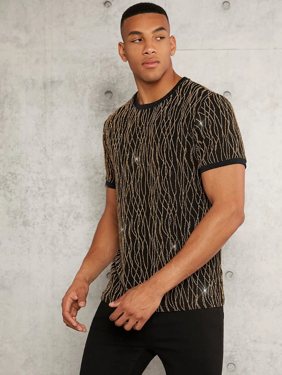 Manfinity AFTRDRK Men Allover Print Contrast Trim Tee | SHEIN USA