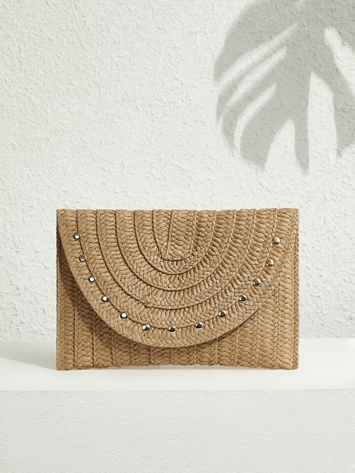 SHEIN VCAY Studded Decor Straw Bag | SHEIN