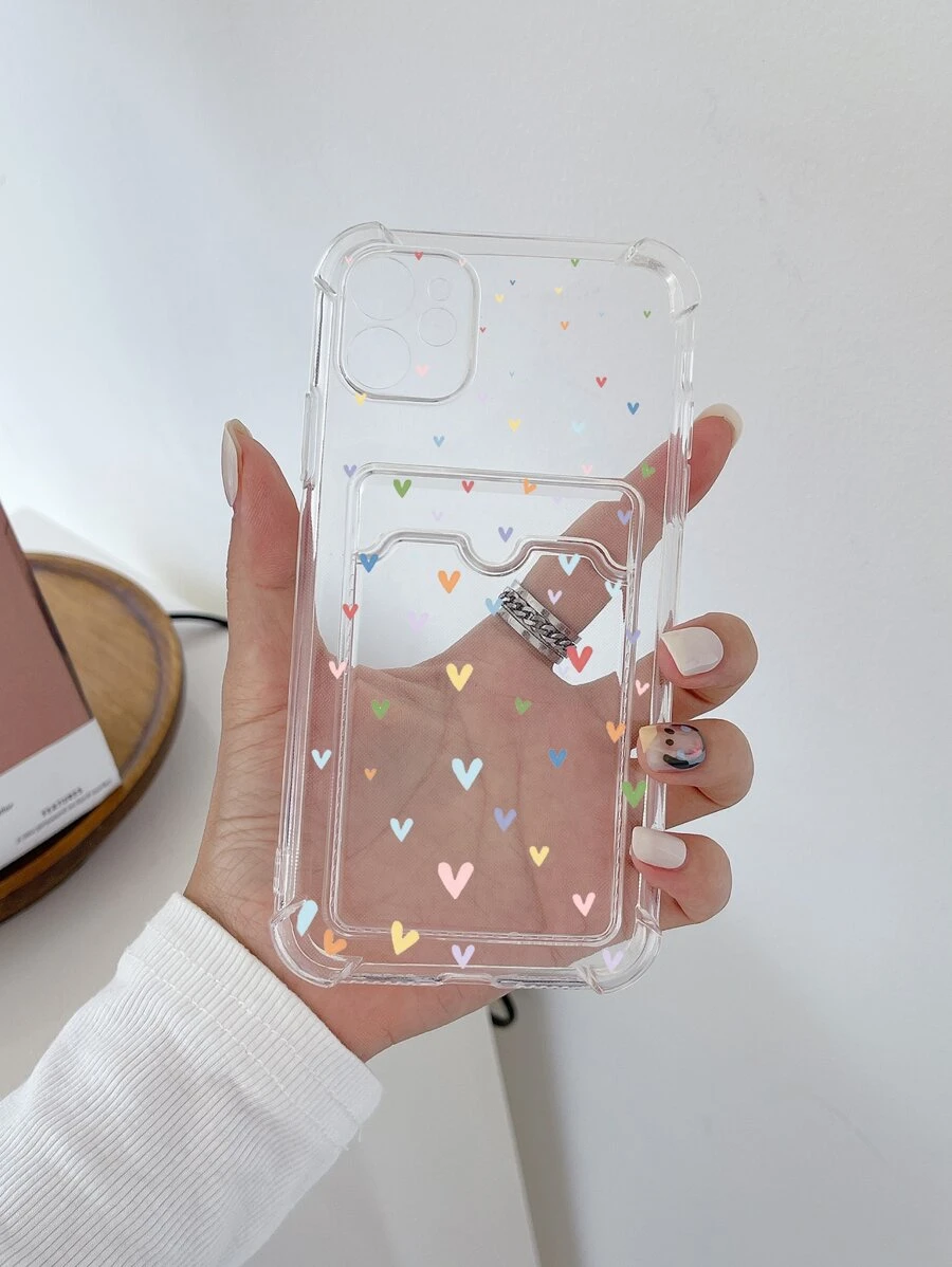 Coque De Téléphone Portable Avec Motif Cœur Transparent Fente Pour Carte Compatible Avec iPhone ...