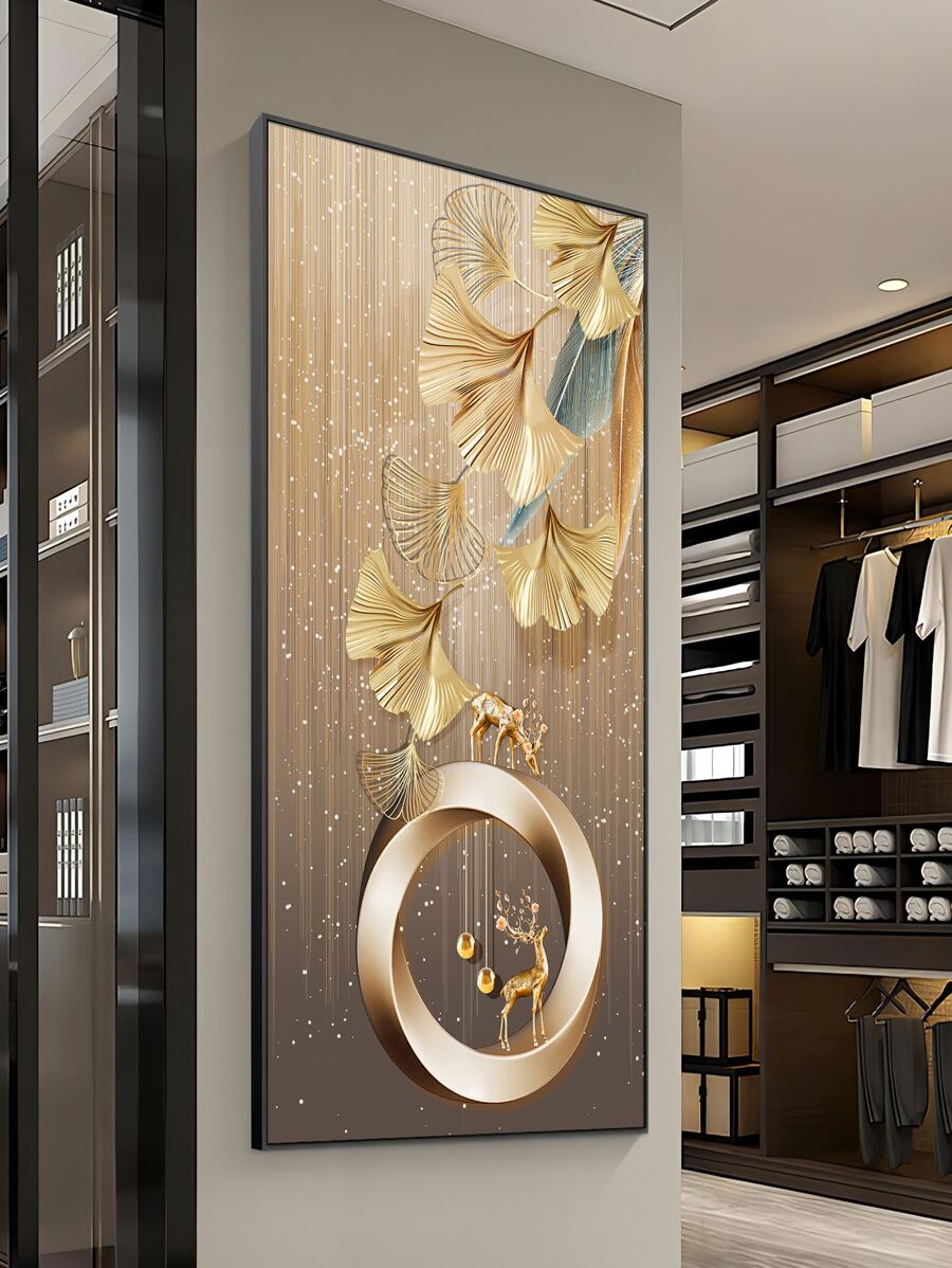 Ginkgo Biloba & Deer Pattern Unframed Painting Gift, 3D Modern Wall Art ...