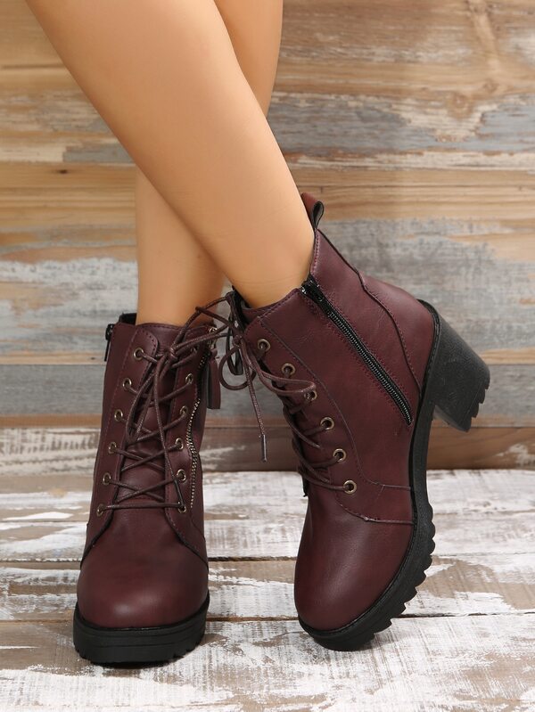 Lace-up Front Zipper Side Platform Combat Boots | SHEIN USA