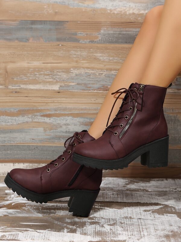 Lace-up Front Zipper Side Platform Combat Boots | SHEIN USA