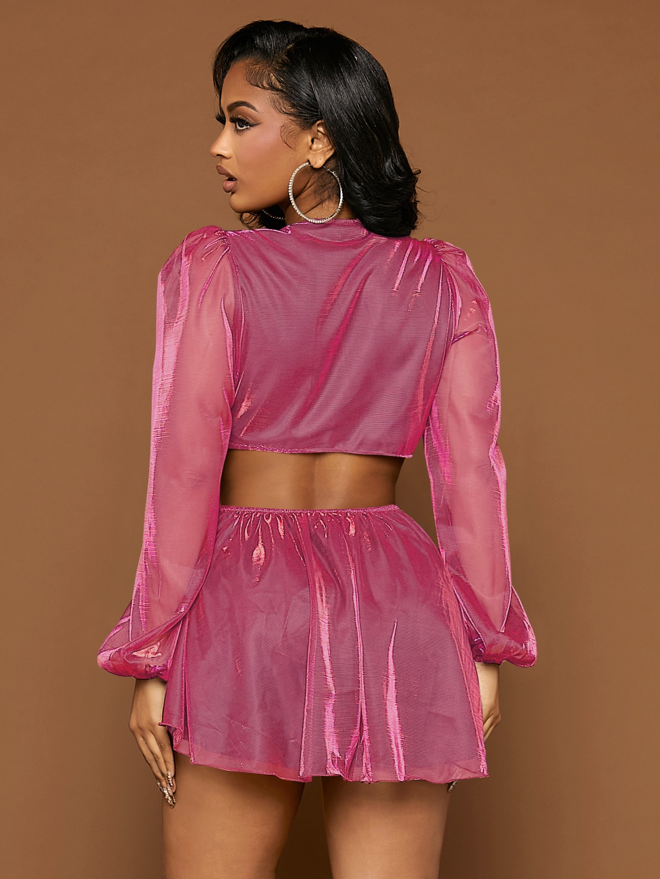 Shein Sxy Mono Con Abertura De Cuello Profundo De Manga Farol De Color