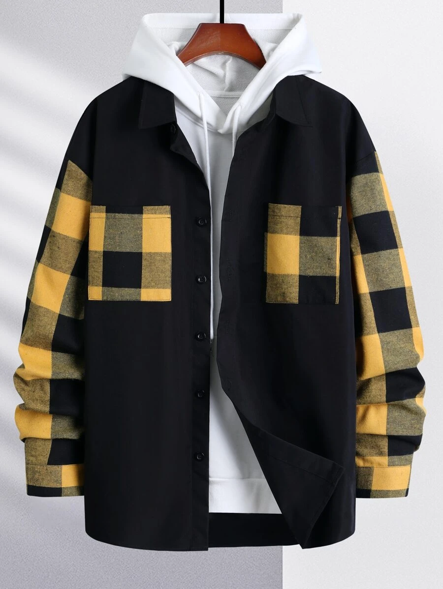 Manfinity Homme Men 1pc Buffalo Plaid Dual Pocket Drop Shoulder Shirt | SHEIN USA