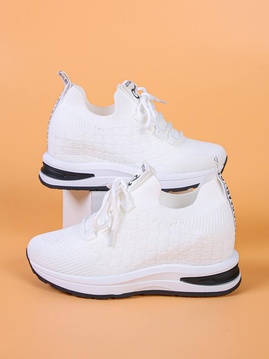Lace-up Front Knit Detail Wedge Sneakers | SHEIN USA