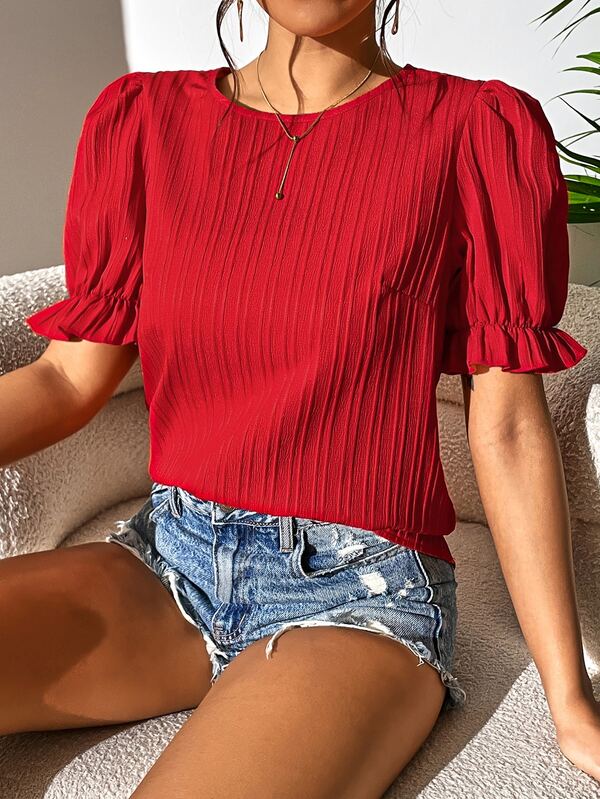 Shein Unity Solid Puff Sleeve Blouse Shein Usa