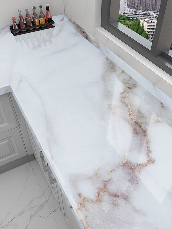 1roll Marble Pattern Waterproof Kitchen Sticker | SHEIN UK