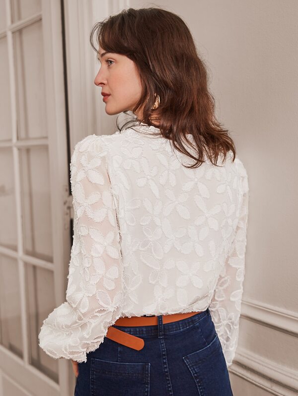 Shein Frenchy Jacquard Lantern Sleeve Blouse Shein Usa