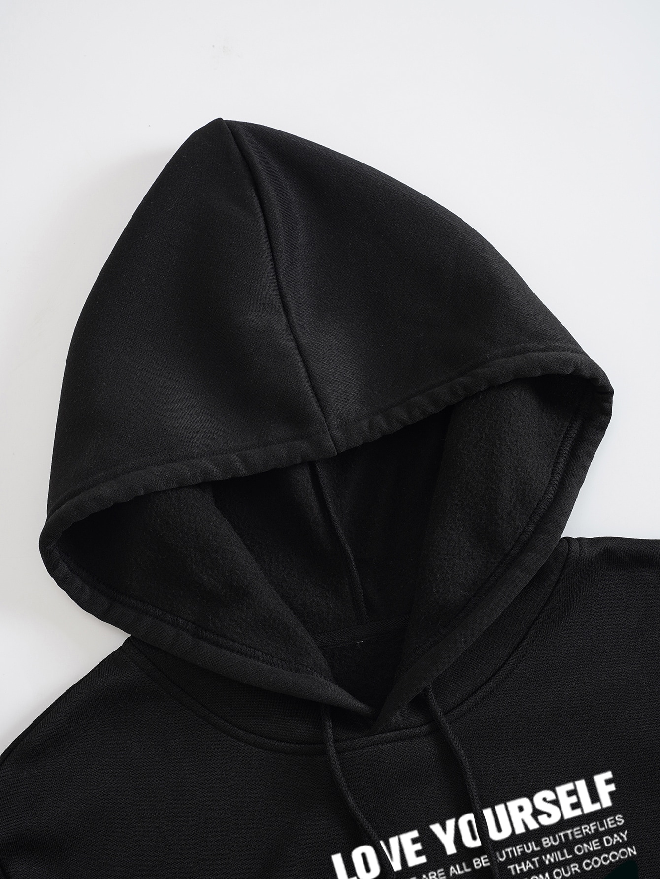 Men Slogan And Butterfly Print Drawstring Thermal Lined Hoodie