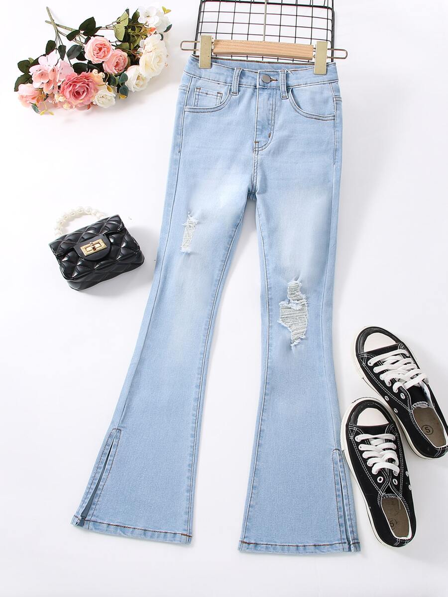 Girls Ripped Flare Leg Jeans | SHEIN USA