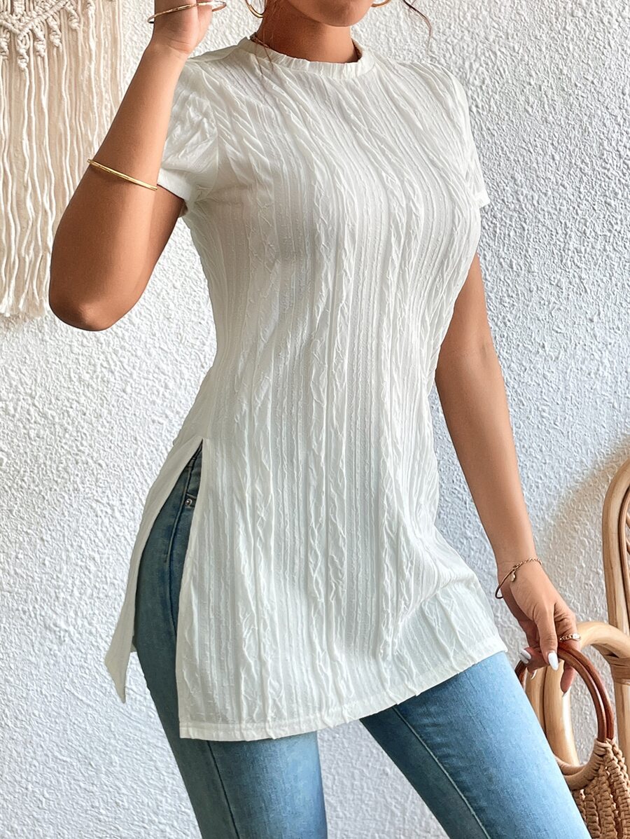 Chiquease Solid Split Hem Tee | SHEIN USA