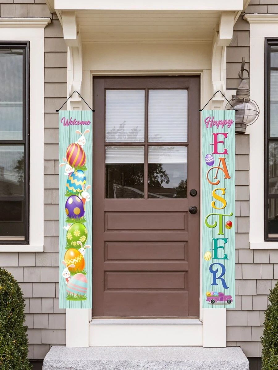 2pcs Easter Egg & Rabbit Pattern Couplet | SHEIN USA