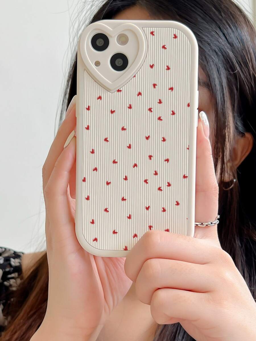 1pc Tpu Heart & Flower Patterned Leather Coated Protective Phone Case Compatible With Iphonex,xr ...