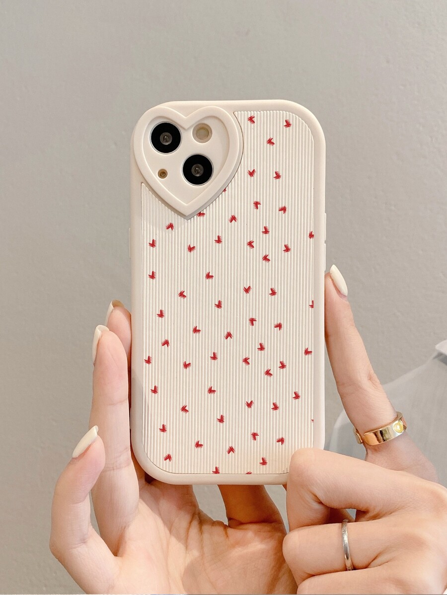 1pc Tpu Heart & Flower Patterned Leather Coated Protective Phone Case Compatible With Iphonex,xr ...