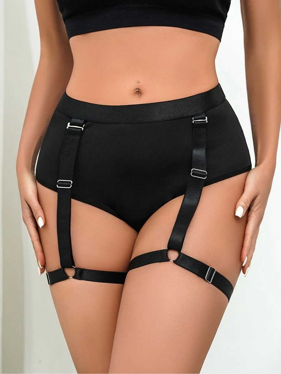 Exotic-Bondage Solid Harness Panty With Garter Belt | SHEIN UK
