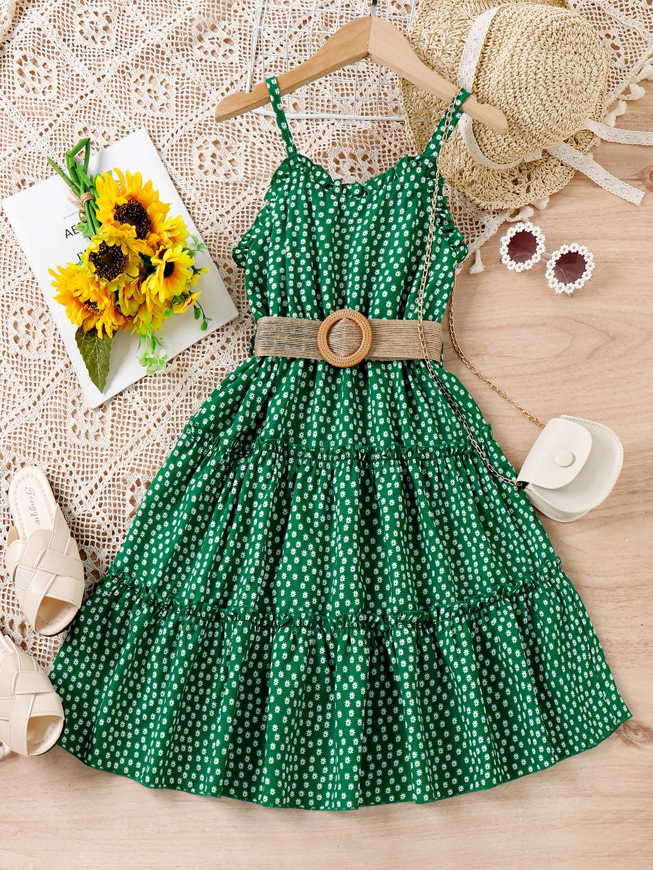 Tween Girl Ditsy Floral Print Ruffle Hem Cami Dress | SHEIN UK