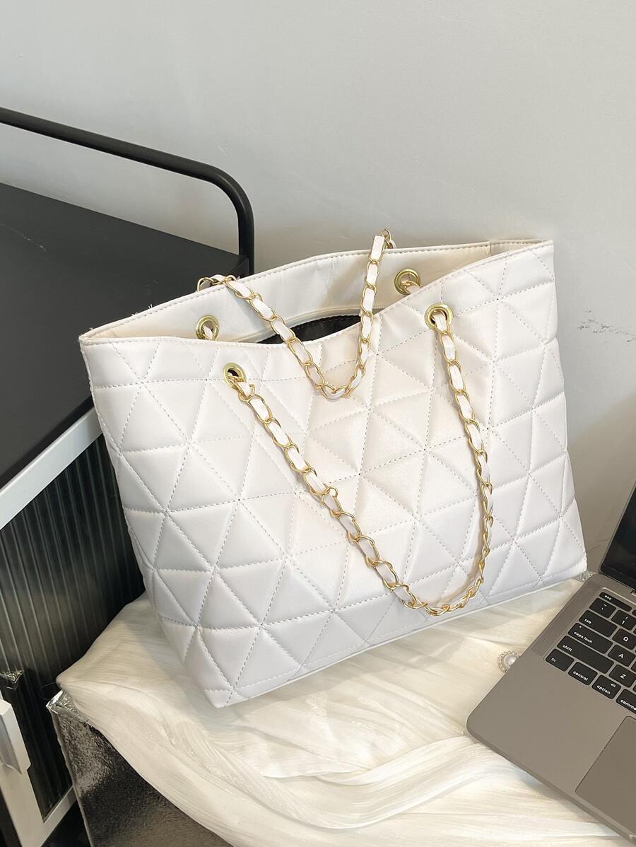Quilted Detail Chain Shoulder Tote Bag | SHEIN USA