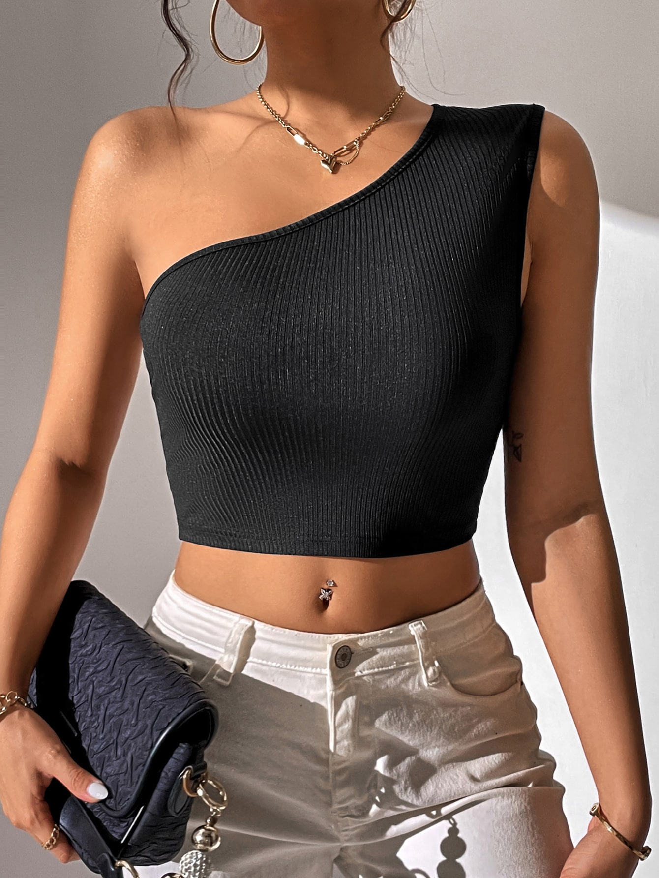 SHEIN BAE Cut Out One Shoulder Crop Top | SHEIN USA
