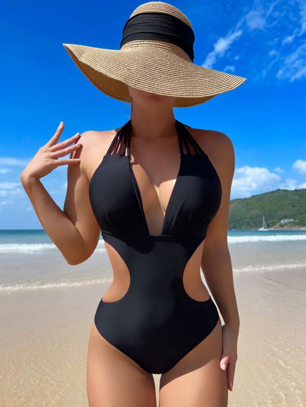 Shein Swim Bae Cut Out Halter One Piece Swimsuit Shein Usa
