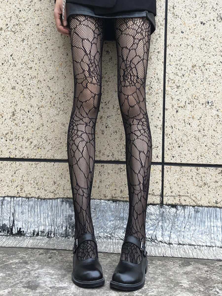 Spiderweb Pattern Fishnet Tights | SHEIN UK