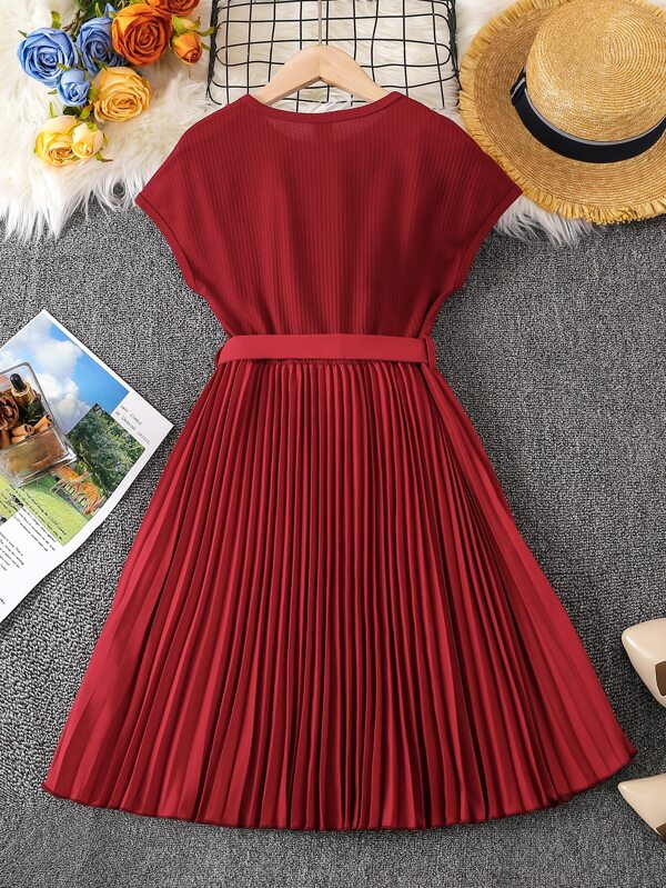 SHEIN Kids CHARMNG Fille Robe ceinturée à manches chauve-souris plissé ...