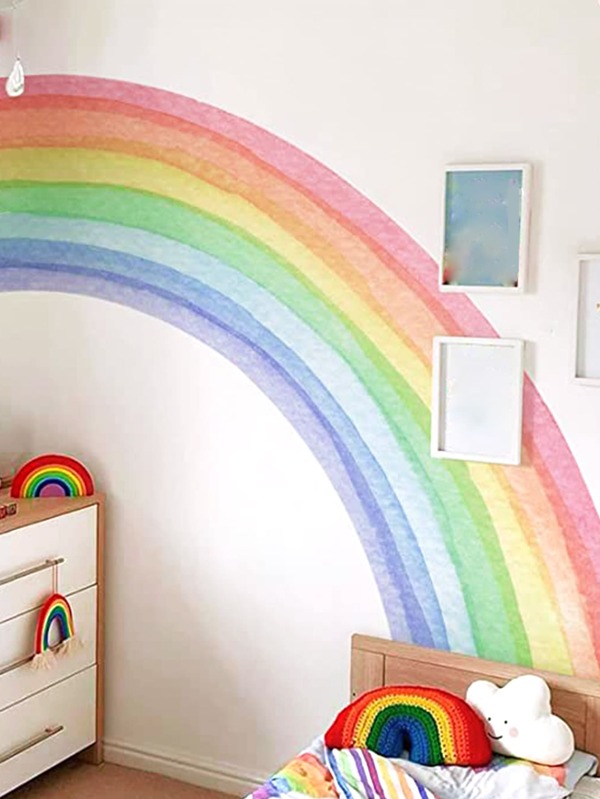 Rainbow Design Wall Sticker, Colorful Self Adhesive Wall Art Decal For ...